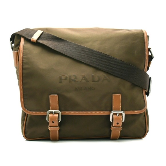 Prada | Bags | Prada Nylon Shoulder Bag Messenger Crossbody Khaki Brown ...